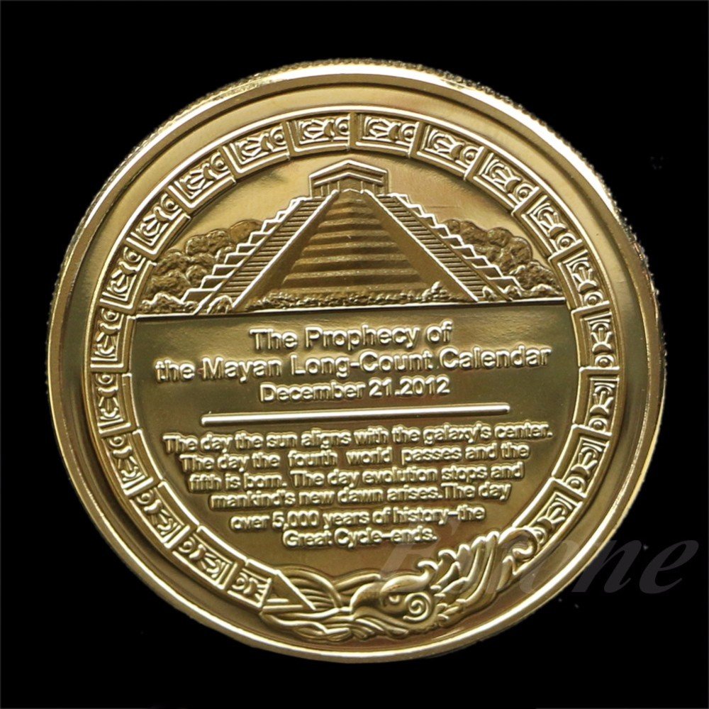 Aztec Mayan Calendar Souvenir Gold Silver Plated Commemorative Coin Collection Gift. (Gold)