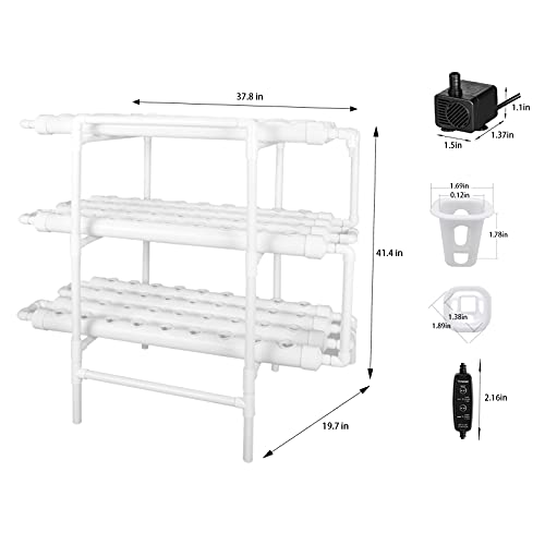LAPOND Hydroponic Grow Kit, Hydroponics Growing System 3 Layers 108 Plant Sites Food-Grade PVC-U Pipes Hydroponic Planting Equipment with Water Pump, Pump Timer for Leafy Vegetables
