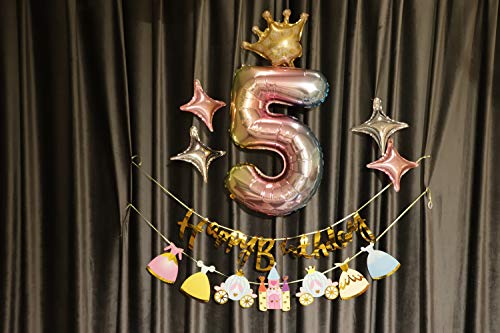 Number 5 Balloon,Children's Birthday Party Decorative Balloons, Digital Crown Aluminum Balloons (5)