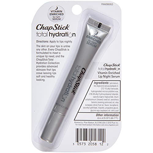 ChapStick Total Hydration Vitamin Enriched Lip Night Serum, Night Lip Serum for Overnight Lip Care - 0.21 Oz