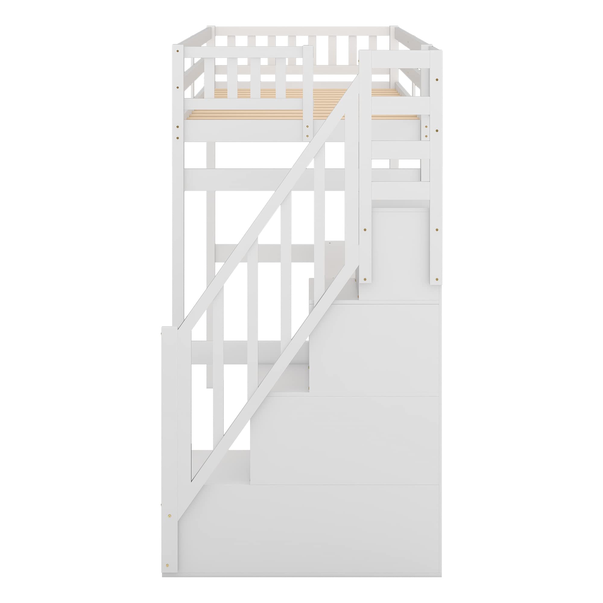 MERITLINE Twin Loft Bed with Desk and Stairs,Wooden Loft Bed Twin with Storage, Kids Loft Bed with Steps for Girls Boys Bedroom, Dorm(Twin,White)