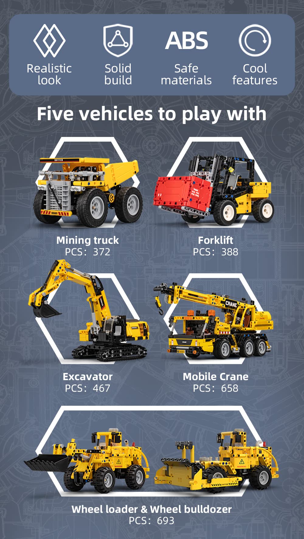 CaDA Construction Vehicle Building Toys - 372Pcs Mining Truck Building Bricks Kit for Age 8-12 Boys Kids Birthday Gifts, STEM Engineering Car Building Blocks Set Model