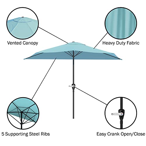 9-Foot Half Patio Umbrella β Easy Crank Semicircle Opening Shade Canopy β For Against a Wall, Porch, or Balcony Furniture by Pure Garden (Blue)