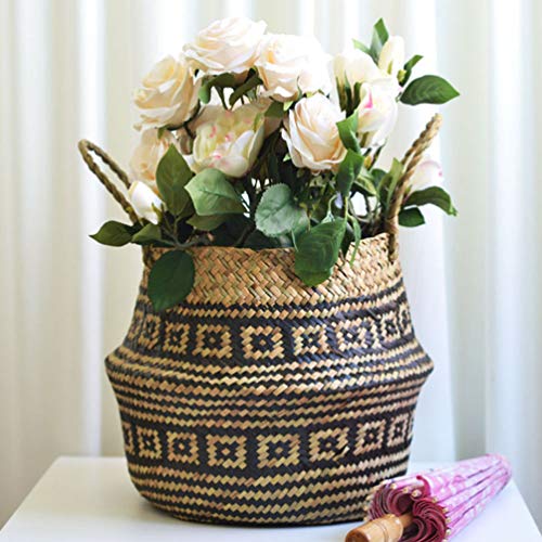 NUOBESTY Woven Seagrass Belly Basket Grocery Tote Basket for Storage Plant Pot Basket Laundry Picnic (Size M)