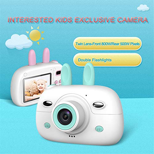 MCJL Child Camera Child Digital Camera Photograph Print Camera Cartoon Rabbit Video Recorder 1080P High List Anti Dual Lens 2.4 Inch IPS Screen,Blue,32GB