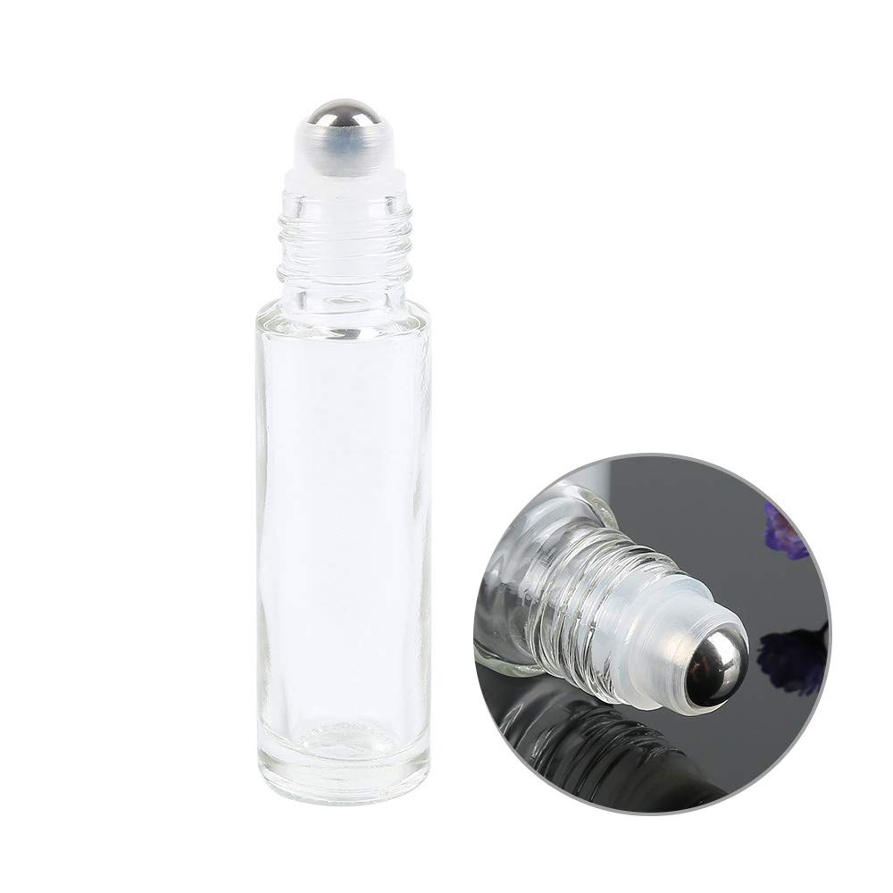Essential Oil Roller Bottles 63 Pack 10ML Glass Roller Bottle Amber For Essential Oil (4 Opener,6 Pipettes, 4 Funnels,192 Label) (Clear)