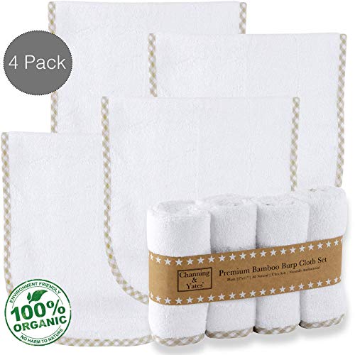 Channing & Yates Premium Hooded Baby Towel + (4 Piece) X-Large Washcloth Gift Bundle - Organic Bamboo Baby Towels and Washcloths- (Beige Gingham Bundle)…