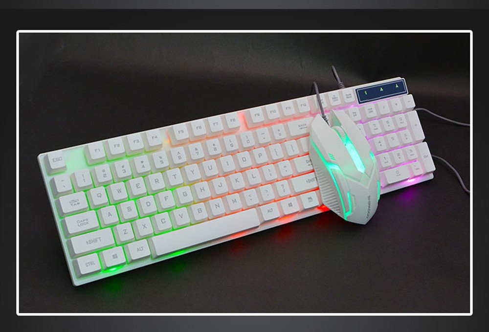 Led Rainbow Color Backlight Adjustable Gaming Game USB Wired Keyboard Mouse Set - Eighteen Crossing D280 Wired USB Lighting Gaming Computer Touch Keyboard and Mouse Set White