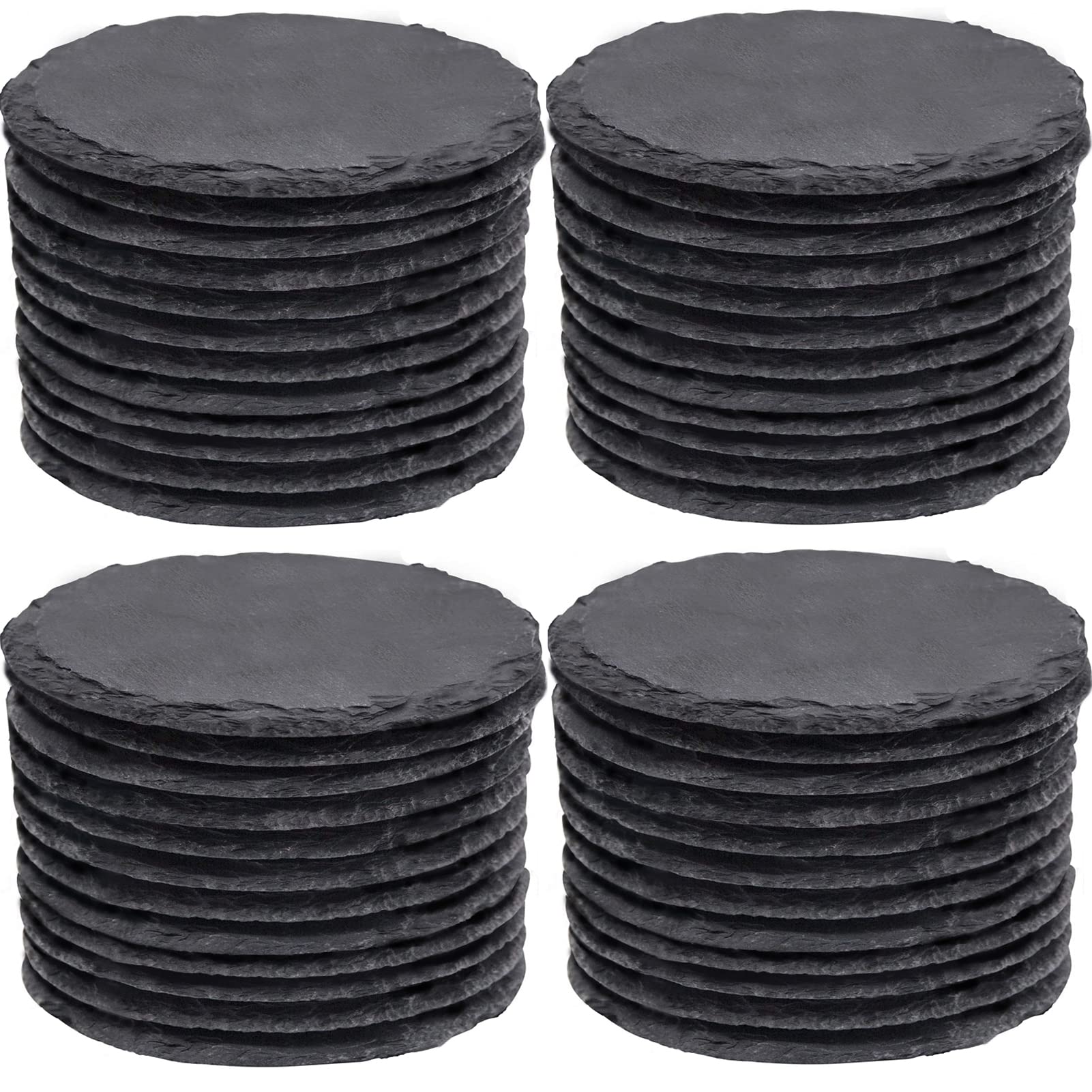 48 Pcs Coasters for Drinks, MAPRIAL 4 Inch Slate Coasters Black Stone Coaster Set Round Natural Handmade Rustic Rock with Anti-Scratch Bottom for Coffee Table, Home Decor, Cup, Bar, Housewarming Gifts