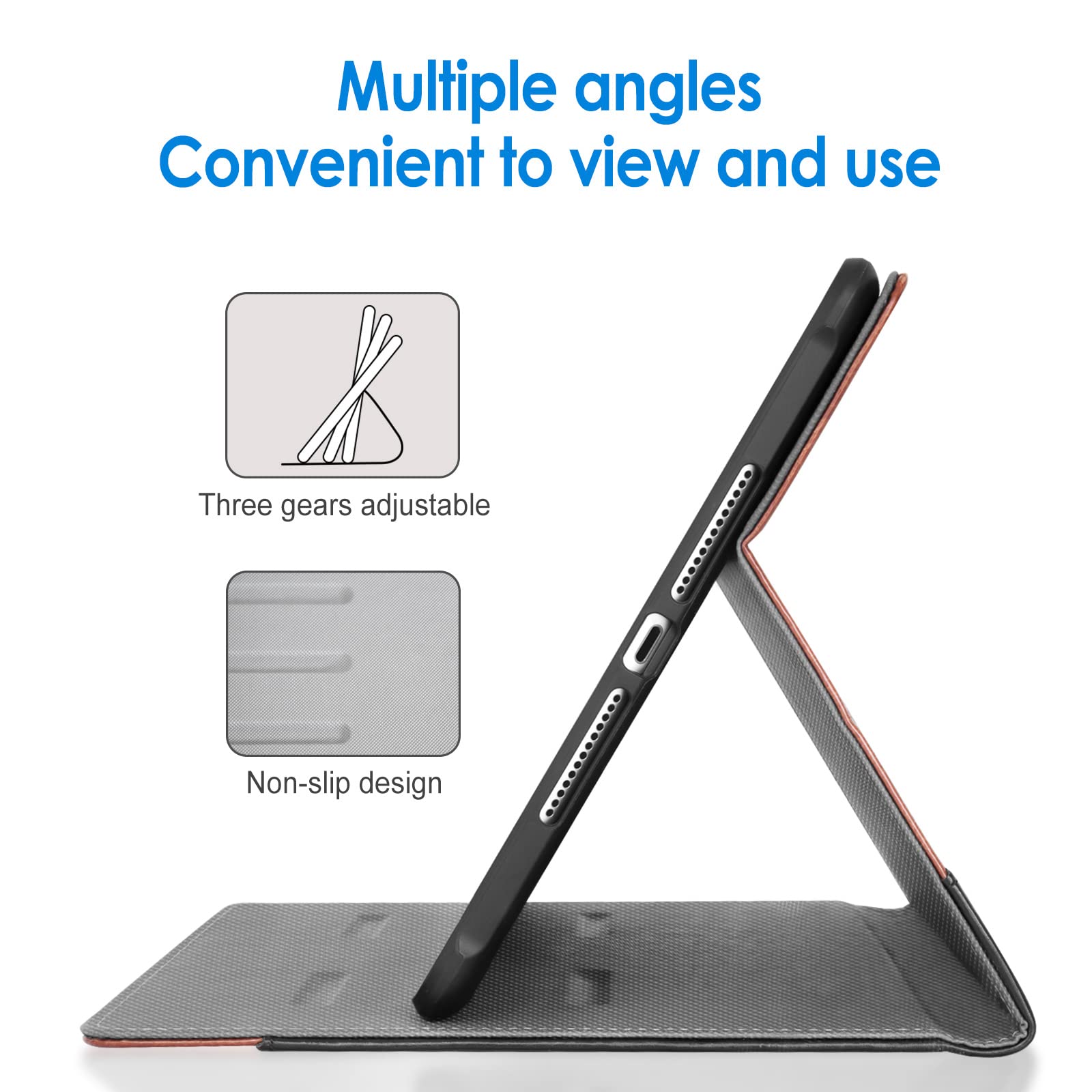 JETech Case for iPad 10.2-Inch, 9th/8th/7th Generation (2021/2020/2019) with Pencil Holder, Multi-Angle Stand Soft TPU Protective Cover Auto Wake/Sleep (Black/Brown)