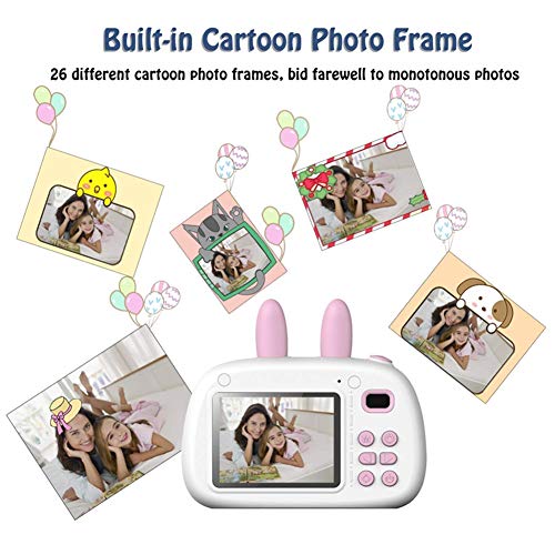 MCJL Child Camera Child Digital Camera Photograph Print Camera Cartoon Rabbit Video Recorder 1080P High List Anti Dual Lens 2.4 Inch IPS Screen,Pink,No Memory Card