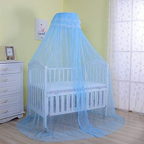 Cdycam Baby Infant Toddler Bed Dome Cots Mosquito Netting Hanging Bed Net Mosquito Bar Frame Palace-Style Crib Bedding Set (Blue Mosquito Netting Only, Without Stand)