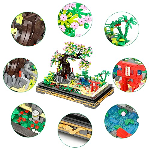 Dahuiby Creative Bonsai Tree Building Bricks,Japanese Style Sakura Bonsai Building Blocks,Building House Set for Adults and Kids 1469 PCS