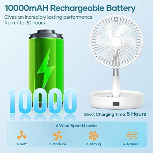 Assark 9'' Portable oscillating Standing Fan for Travel with Remote Control, 10000mAh Rechargeable Foldable USB Desktop Fan,4 Wind Speeds, Folded Floor Pedestal Fan For Room, Office, Travel