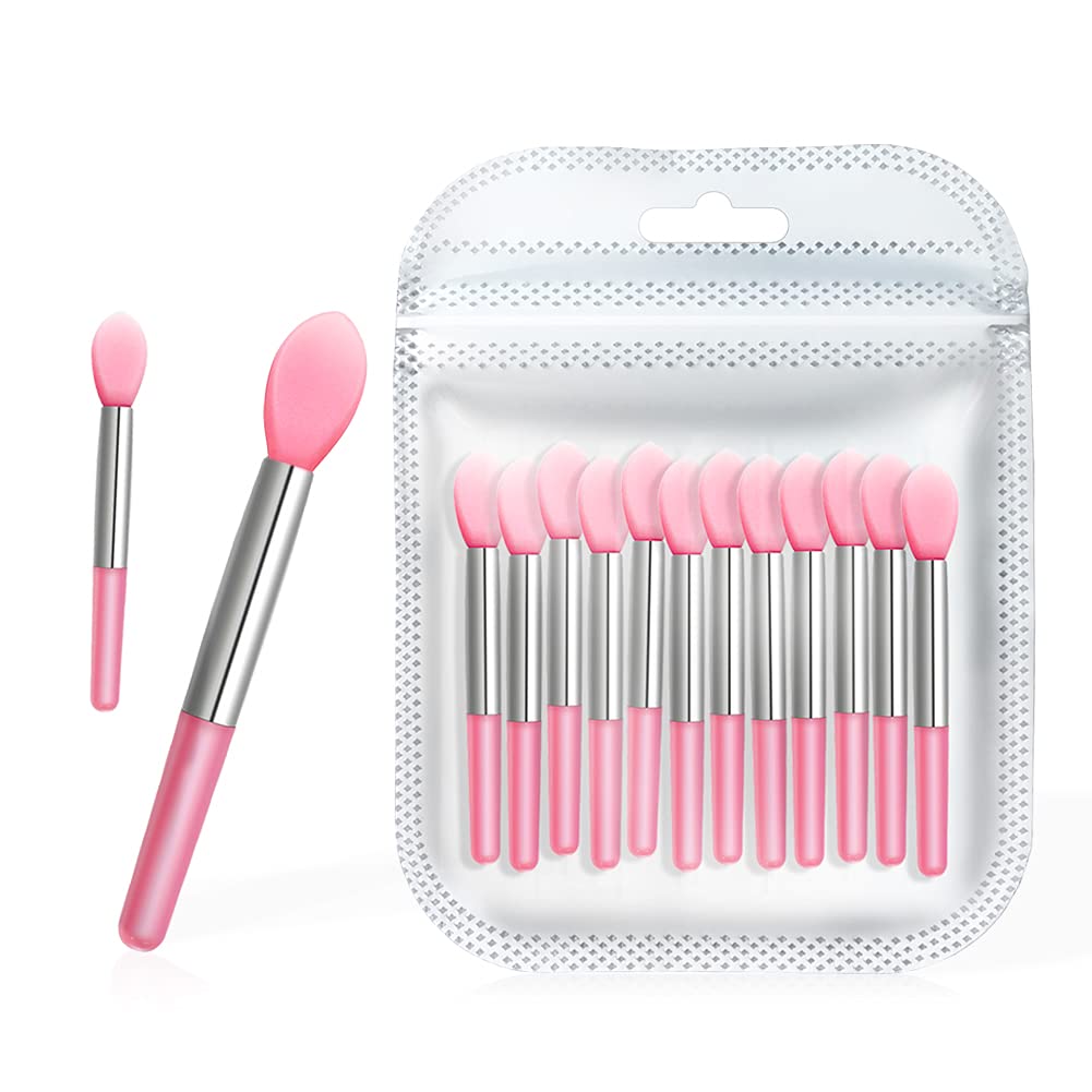Spove 12pcs Silicone Lip Brush Makeup Eyebrow Lipstick Brushes Applicator Cosmetic Brush Set Silicone Brushes Wands Fit Balm Mask Oil Pink