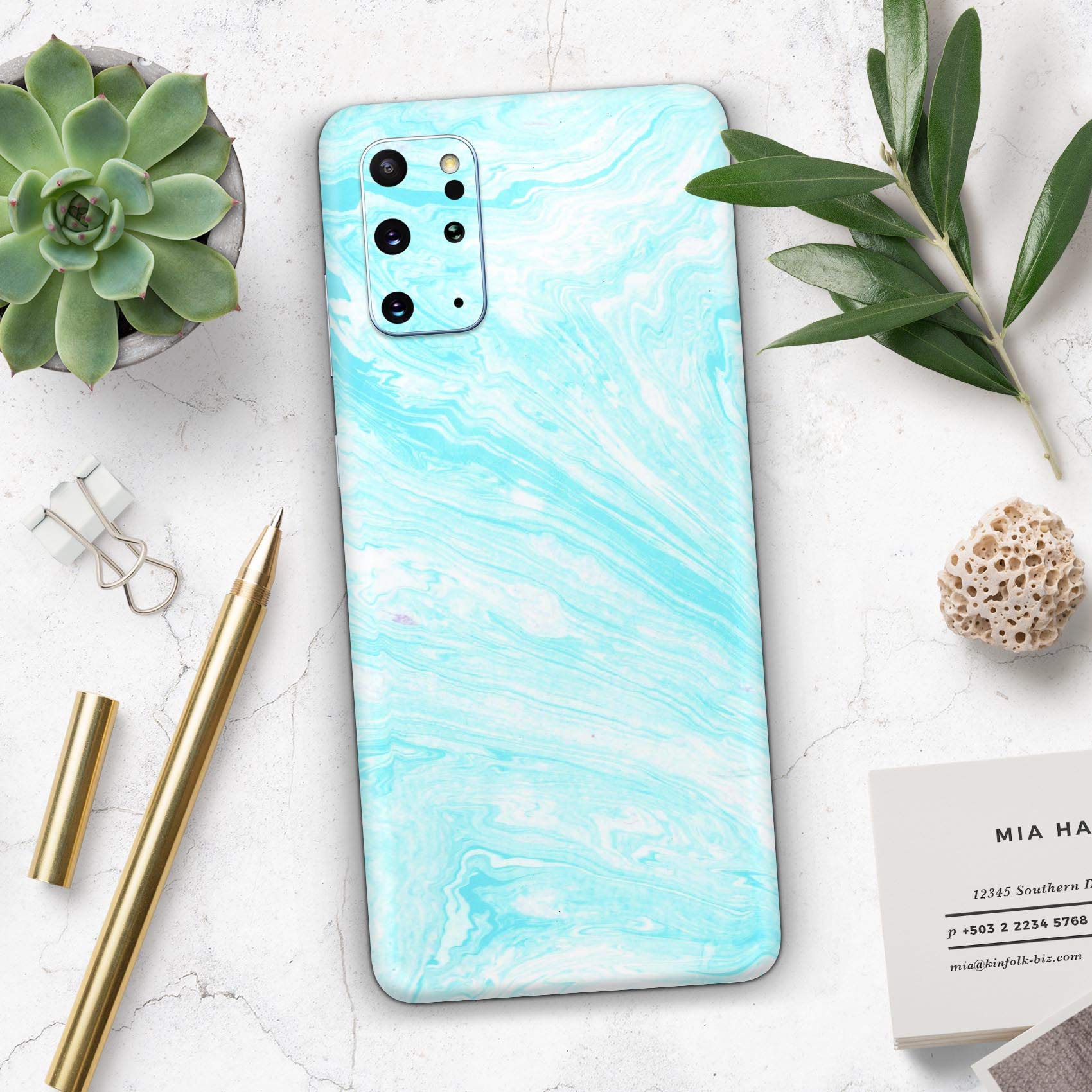 DesignSkinz Bright Blue Textured Marble Protective Vinyl Decal Wrap Skin Cover Compatible with The Samsung Galaxy S20 (Screen Trim & Back Glass Skin)