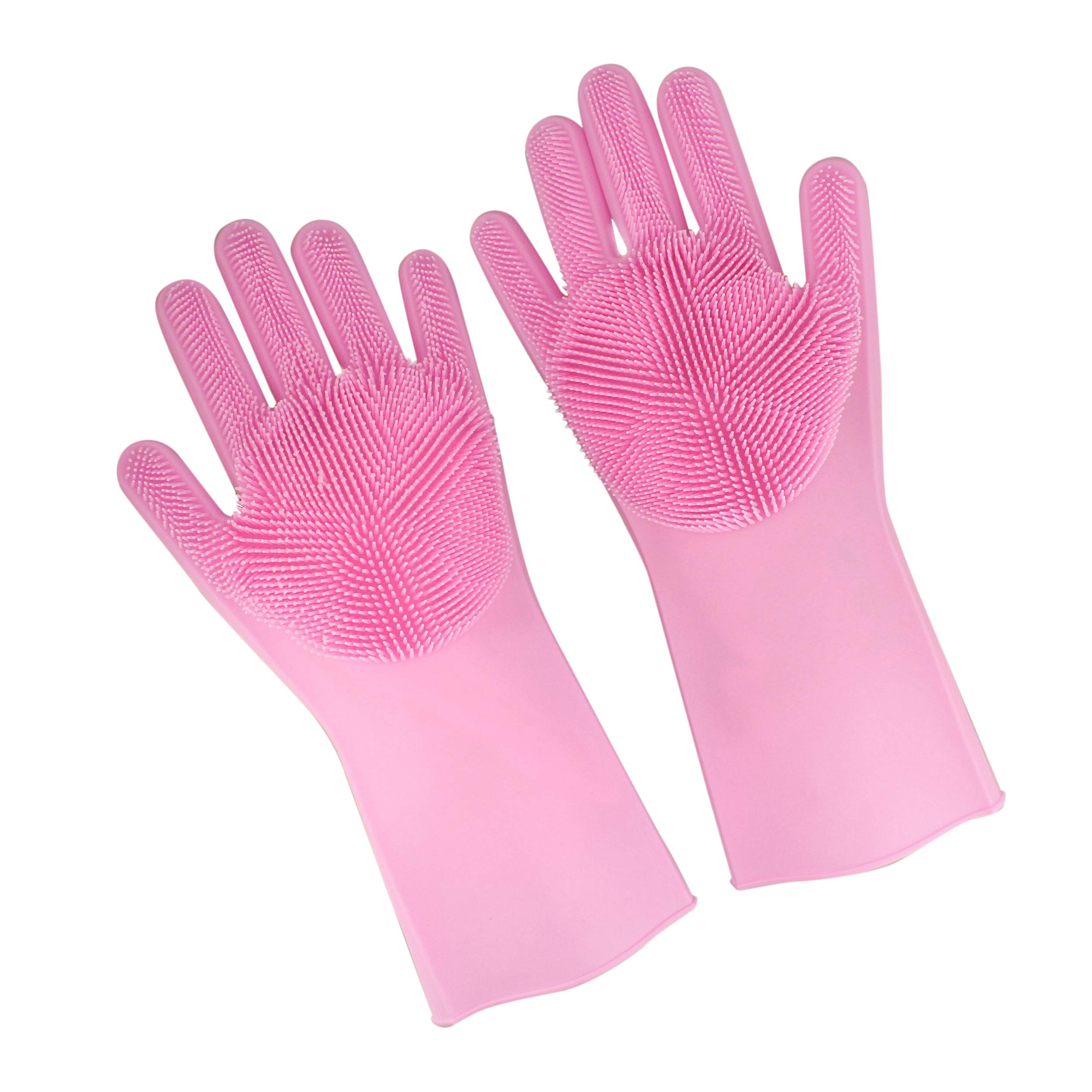 7Penn Reusable Dishwashing Gloves with Scrubber Bristles, Pink - Silicone Scrub Dish Cleaning Gloves for Men and Women