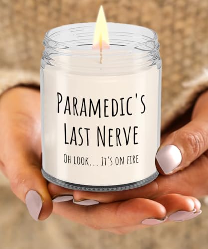 Funny Paramedics Last Nerve Candle Gift for Paramedic Birthday - Vanilla Lavender Scent, 9oz White Candle