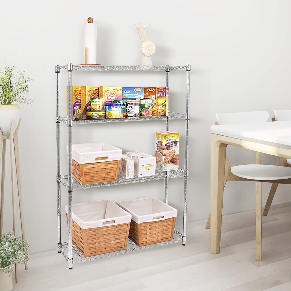 4 Tier Wire Shelving Rack with NSF Certified, Adjustable Metal Shelves for Storage, 4 Tier Chrome Shelving Unit with Leveling Feet, 18"D X 29.5"W X 59"H, 300Lbs Capacity, For Kitchen, Pantry, Garage