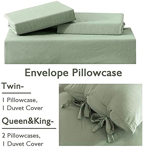 annadaif Green Duvet Cover Queen Size, 3 Pieces Soft Washed Microfiber Duvet Cover Set, Comforter Cover with Bowknot Bow Tie (1 Duvet Cover 90x90 Inch, 2 Pillowcases) Easy Care Bedding Set