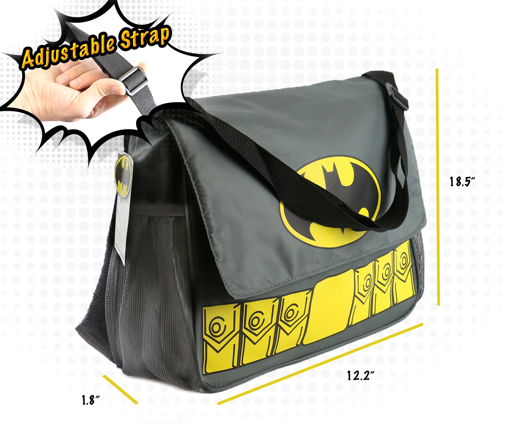 DC Comics Batman Grey Diaper Bag Includes Changing Pad and Bottle Pouch
