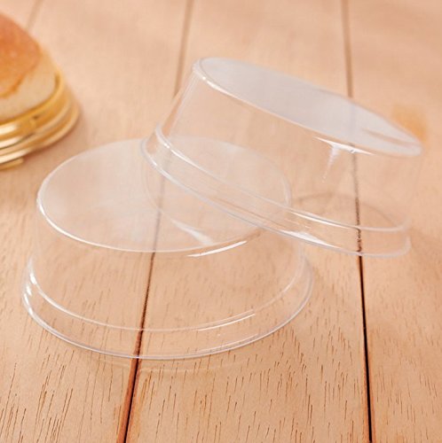 Cake Box - 50 sets Diameter 3 3/4 inch X H 1 1/4 inch Clear Plastic Mini Cake Box - Feast Cupcake Box - Muffin Box Biscuit Box Flat Top Box Bakery Cake Shop Sale Use (gold)