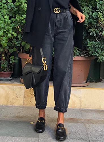 Astylish Black Jeans for Women High Waisted Baggy Boyfriend Mom Cropped Denim Pants Black Size 10