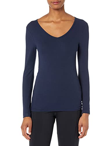 Amazon Essentials Women's Slim-Fit Layering Long Sleeve Knit Rib V-Neck (Available in Plus Size), Pack of 2, White/Navy, 3X