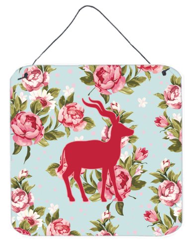 Caroline's Treasures BB1121-RS-BU-DS66 Deer Shabby Chic Blue Roses Wall or Door Hanging Prints, Blue Aluminum Metal Sign Kitchen Wall Bar Bathroom Plaque Home Decor, 6x6, Multicolor