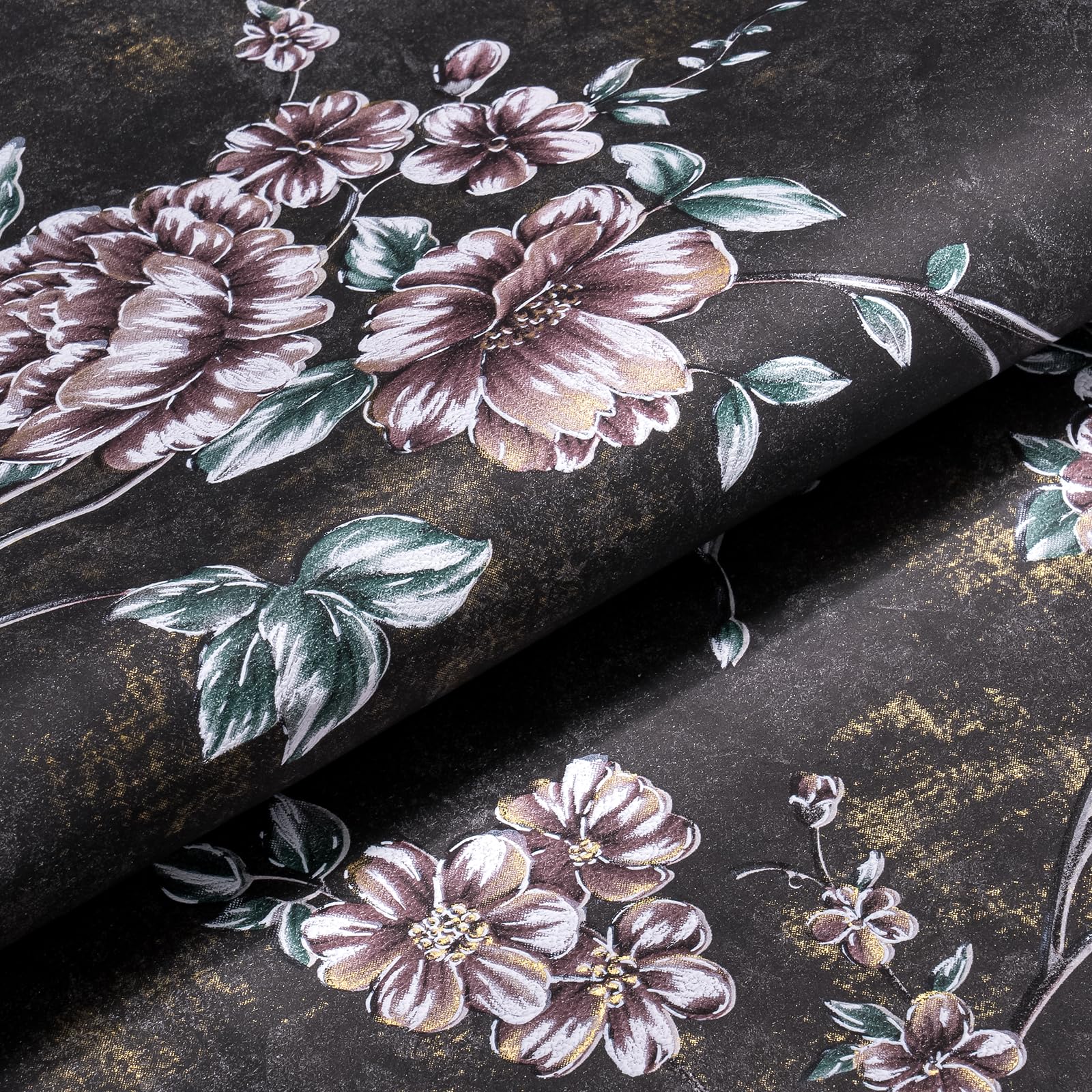 WRAPAHOLIC Vintage Floral Wrapping Paper Sheet - 6 Sheets Black Floral Design Folded Flat for Wedding, Birthday, Party, Baby Showers - 19.7 Inch X 23.5 Inch Per Sheet