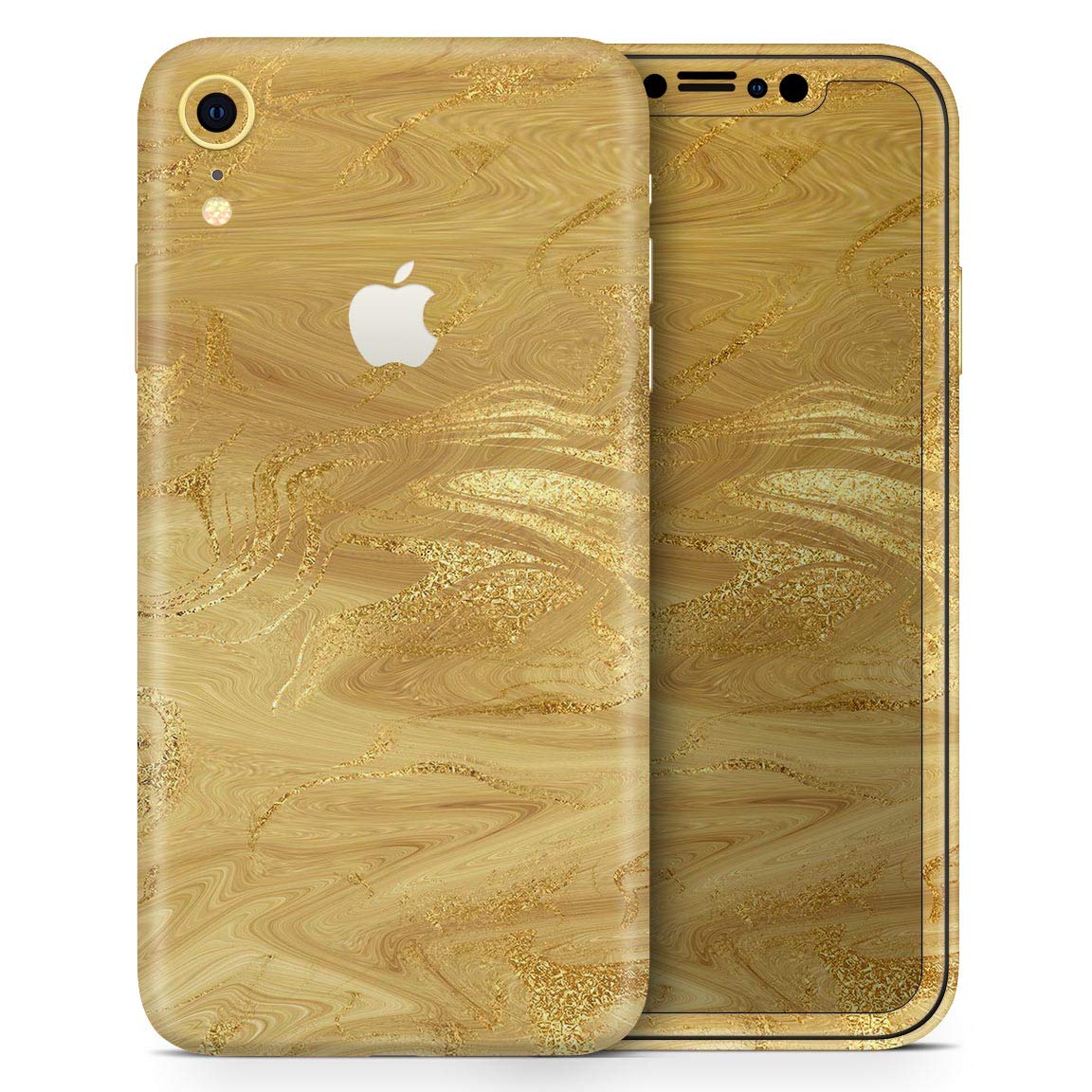 Design Skinz Molten Gold Digital Foil Swirl V5 Protective Vinyl Decal Wrap Skin Cover Compatible with The Apple iPhone XR (Screen Trim & Back Glass Skin)