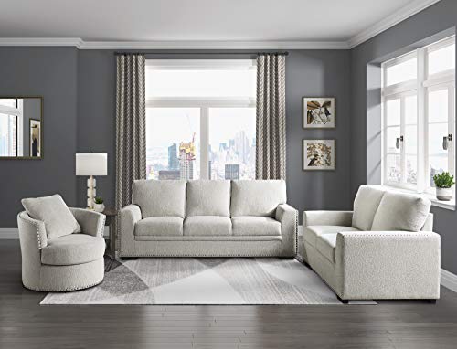 Lexicon Couch for Living Room, Chenille Sofa Couch with Solid Wood Frame and Nailhead Trim, Modern Couch, Upholstered Living Room Furniture, 3 Seater Couch, Beige