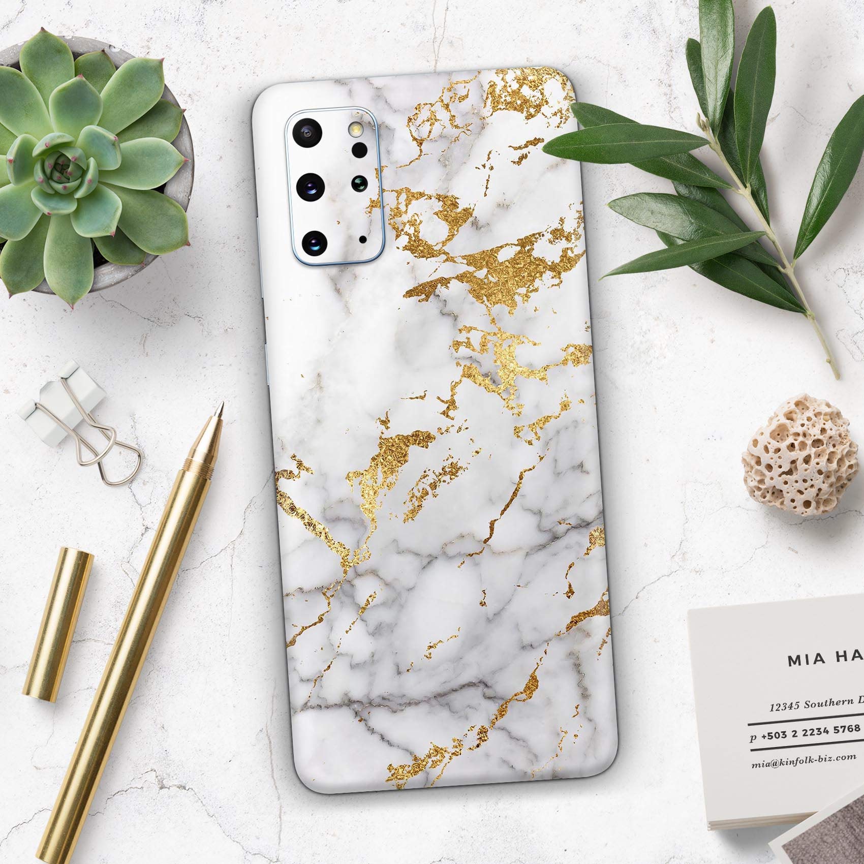DesignSkinz Marble & Digital Gold Foil V5 Protective Vinyl Decal Wrap Skin Cover Compatible with The Samsung Galaxy S20 (Screen Trim & Back Glass Skin)