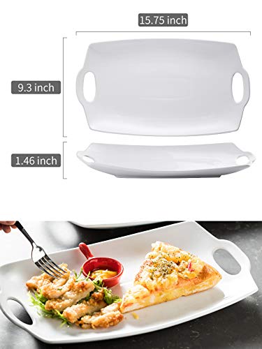 LAUCHUH Serving Platter with Handle Extra Large Porcelain Serving Tray Large Turkey Platter Perfect for Party Display 15.75-Inch, Dishwasher and Oven Safe, Set of 2, White