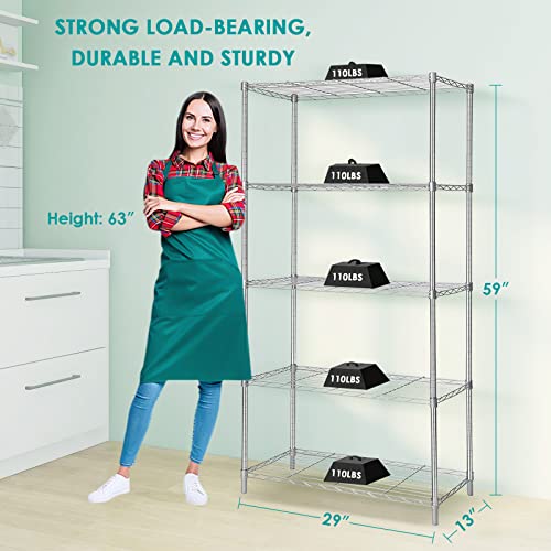 Doredo 5 Tier Wire Shelving Unit, Height Adjustable Wire Shelves, Metal Wire Rack Shelving for Laundry, Kitchen, Bathroom, Pantry, Closet (13.5" D x 29" W x 59" H, Silver)