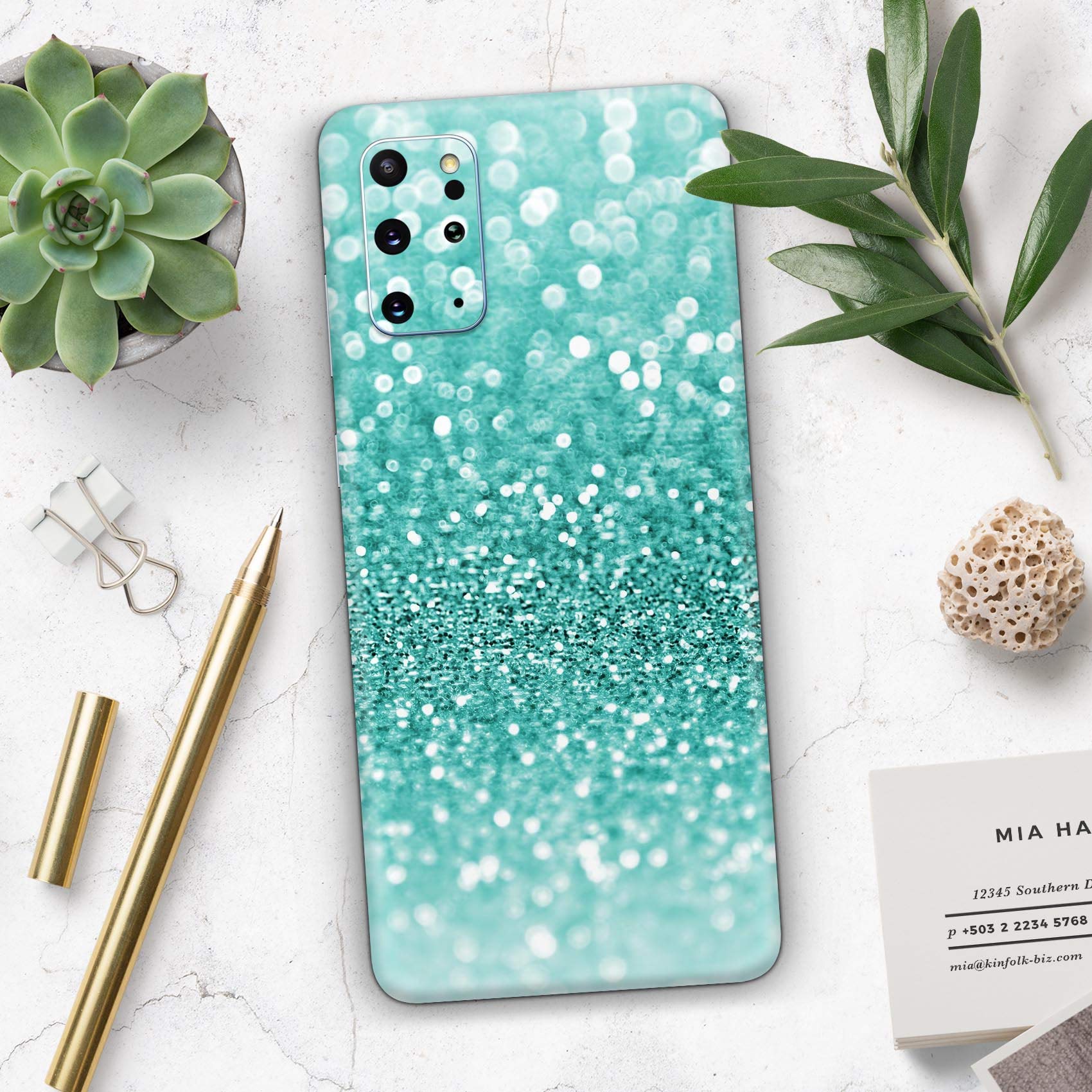 DesignSkinz Turquoise Unfocused Glimmer Protective Vinyl Decal Wrap Skin Cover Compatible with The Samsung Galaxy S20 (Screen Trim & Back Glass Skin)