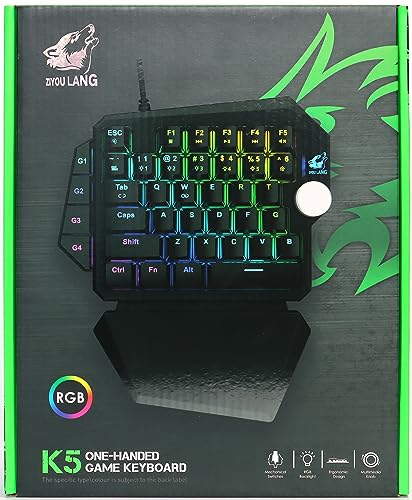 UrChoiceLtd One-Handed RGB Mechanical Gaming Keyboard,Upgrade Multimedia Knob USB Wired Professional Gaming Keypad with Macro Function, Detachable Wrist Rest For PC/Xbox/PS4 (Black/Blue Switch)