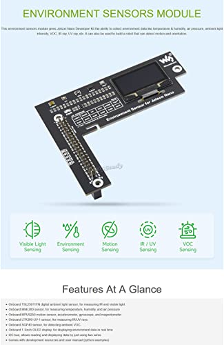 XYGStudy Environment Sensors Module for Jetson Nano 2GB and B01 I2C Bus with 1.3inch OLED Display to Collect Temperature Humidity/Air Pressure/Ambient Light Intensity/VOC/IR Ray/UV etc.