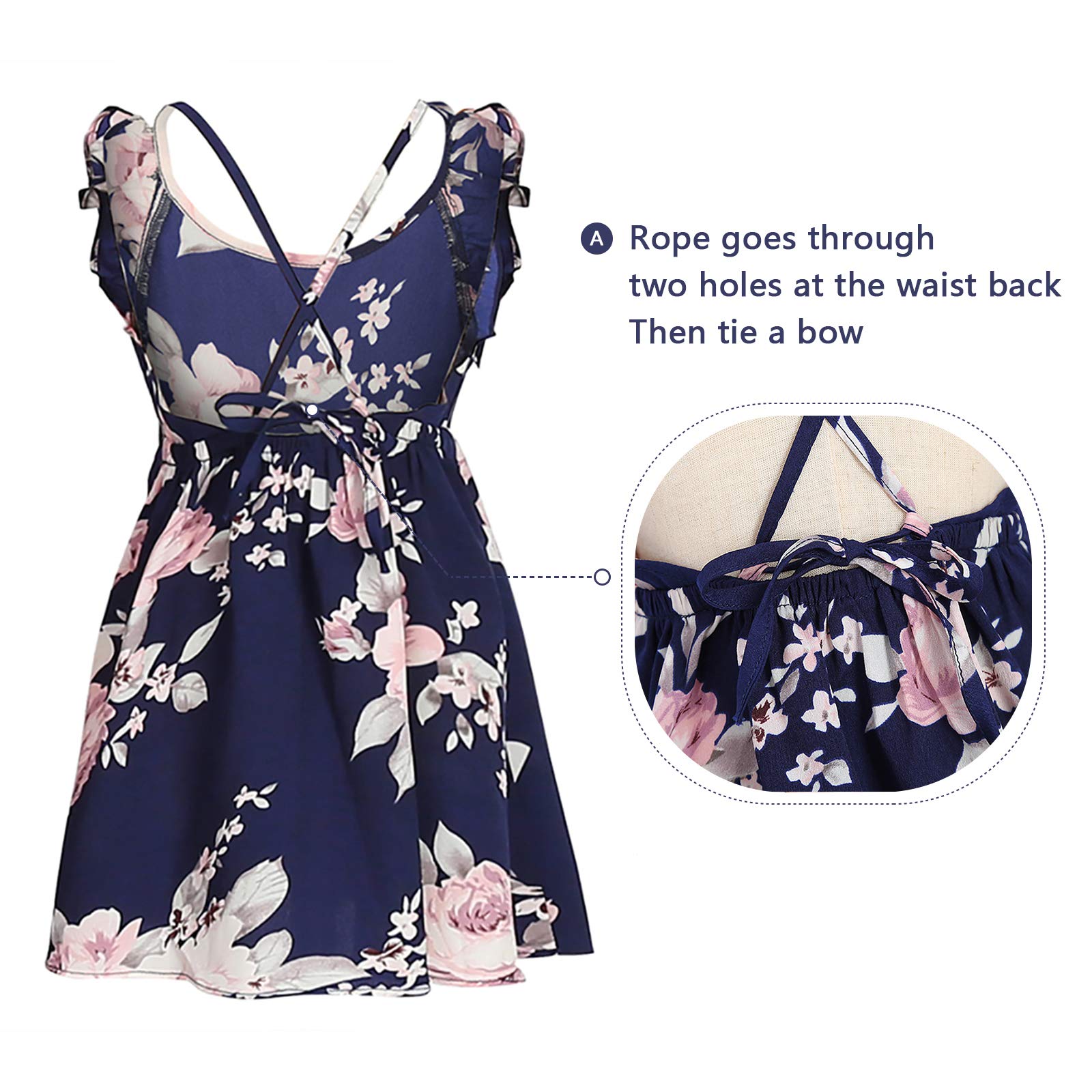 PopReal Mommy and Me Dresses Floral Print Cold Shoulder Ruffle Backless Strap Beach Midi Dress Summer