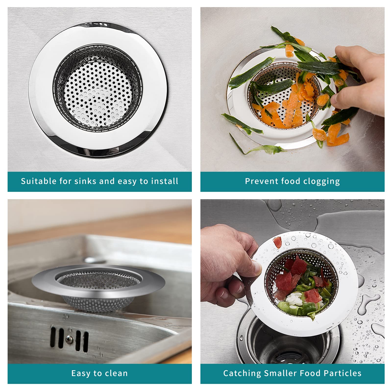 2pcs Kitchen Sink Strainer Stainless Steel,4.5" Sink Strainers for Kitchen Sink,Food Catcher for Most Sink Drains Kitchen Sink Basket Strainer Steel Sink Filter (Upgrade)