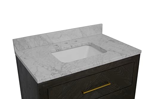 Avery 36-inch Bathroom Vanity (Carrara/Dark Oak): Includes Dark Oak Cabinet with Stunning Carrara Marble Countertop and White Ceramic Sink