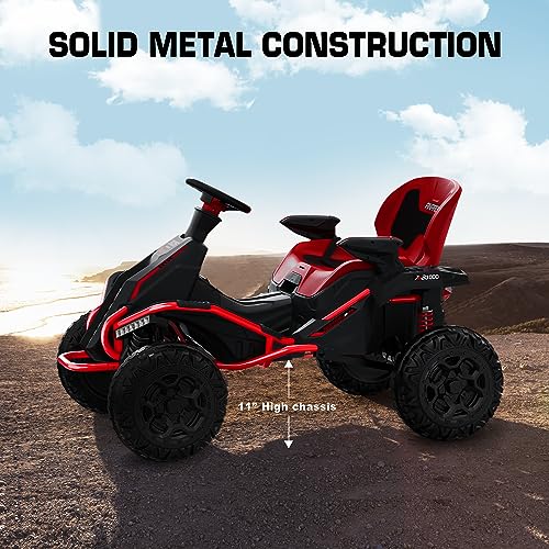 ANPABO 24V 4x4 Ride On Toy for Big Kids, 4x75W 4.5MPH Ride On Car w/Parent Remote, Wide Adjustable Seat, Headlights, Metal Frame, 4 Shock Absorbers, 4 Wheeler Quad for Kids 3-12, Red