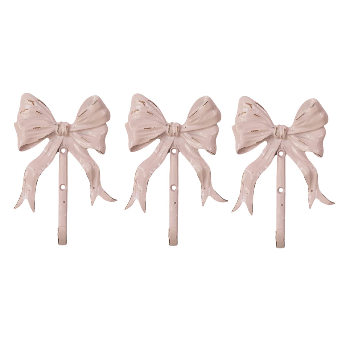 BOOMLATU Shabby Chic Large Wall Mounted Bow Coat Hook,Decorative Pink Wall Hook for Scarf, Bag, Towel, Hat etc for Living Room Kitchen Bathroom Office Pack of 3