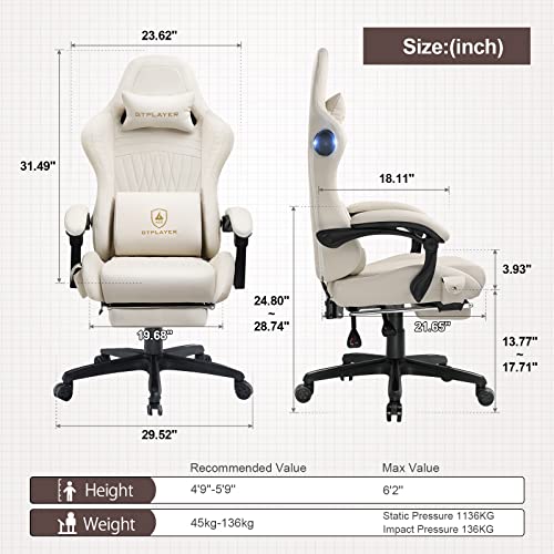 GTPLAYER Chair Computer Gaming Chair (Leather, Ivory)