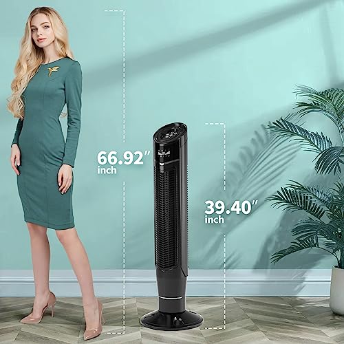 Antarctic Star Tower Fan 360°Oscillating Fan Quiet Cooling 24H Timer Remote Control Powerful Standing 8 Wind Speed 3 Wind Modes Ionizer Mode Bladeless Portable LED Display,Bedroom Office 40-Inch BLACK
