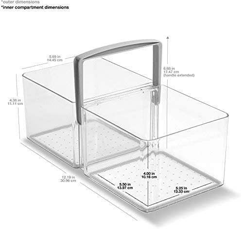 madesmart Fridge Portable Tote/Condiment Caddy, 12.19 x 5.69 x 4.38 in (30.96 x 14.45 x 11.11 cm), Light Grey