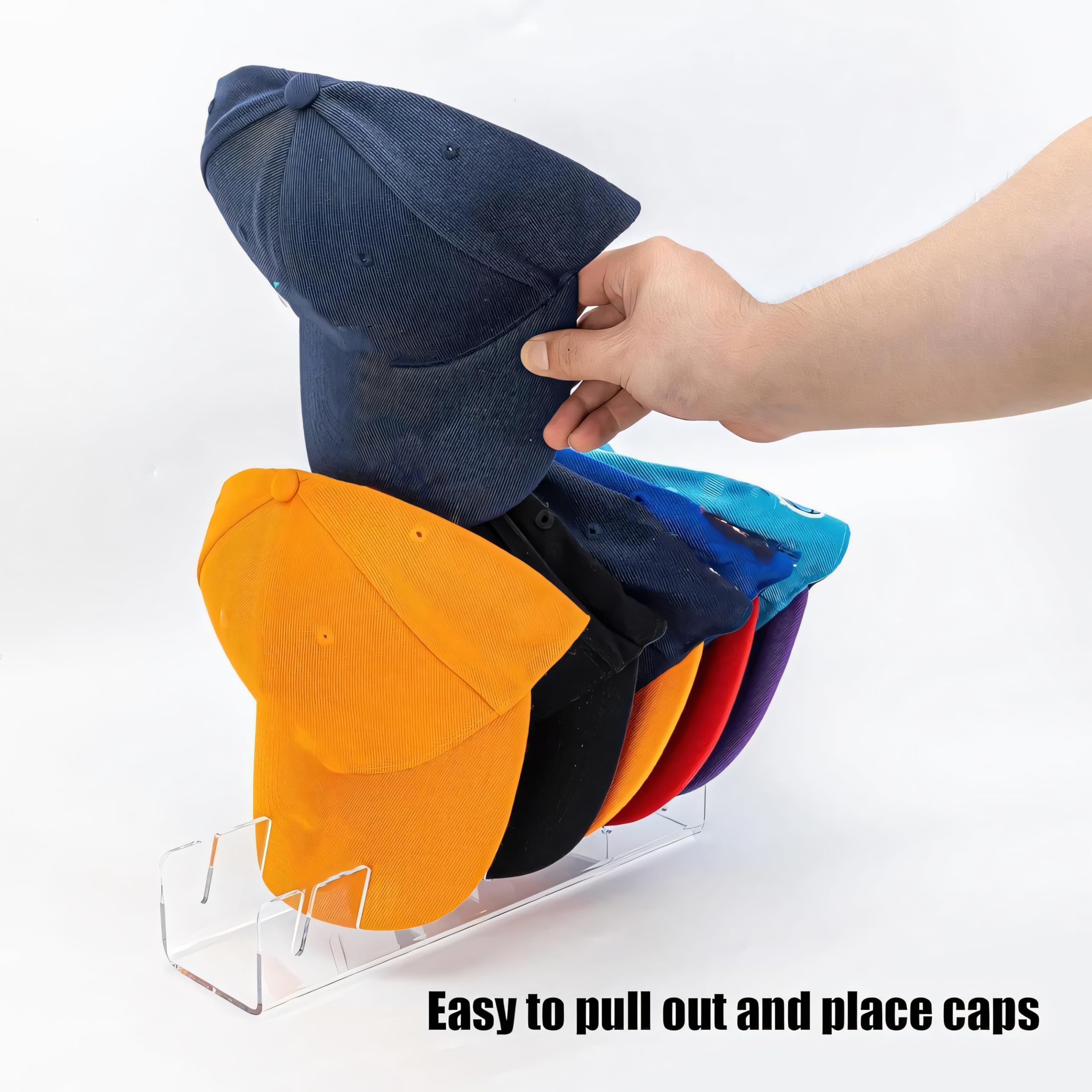ABMISKAT 2 Pack Hat Organizer for Baseball Caps No Install - Acrylic Hat Holder Display and Organizer for 14 Baseball Caps for Bedroom, Closet, Dresser (Clear)