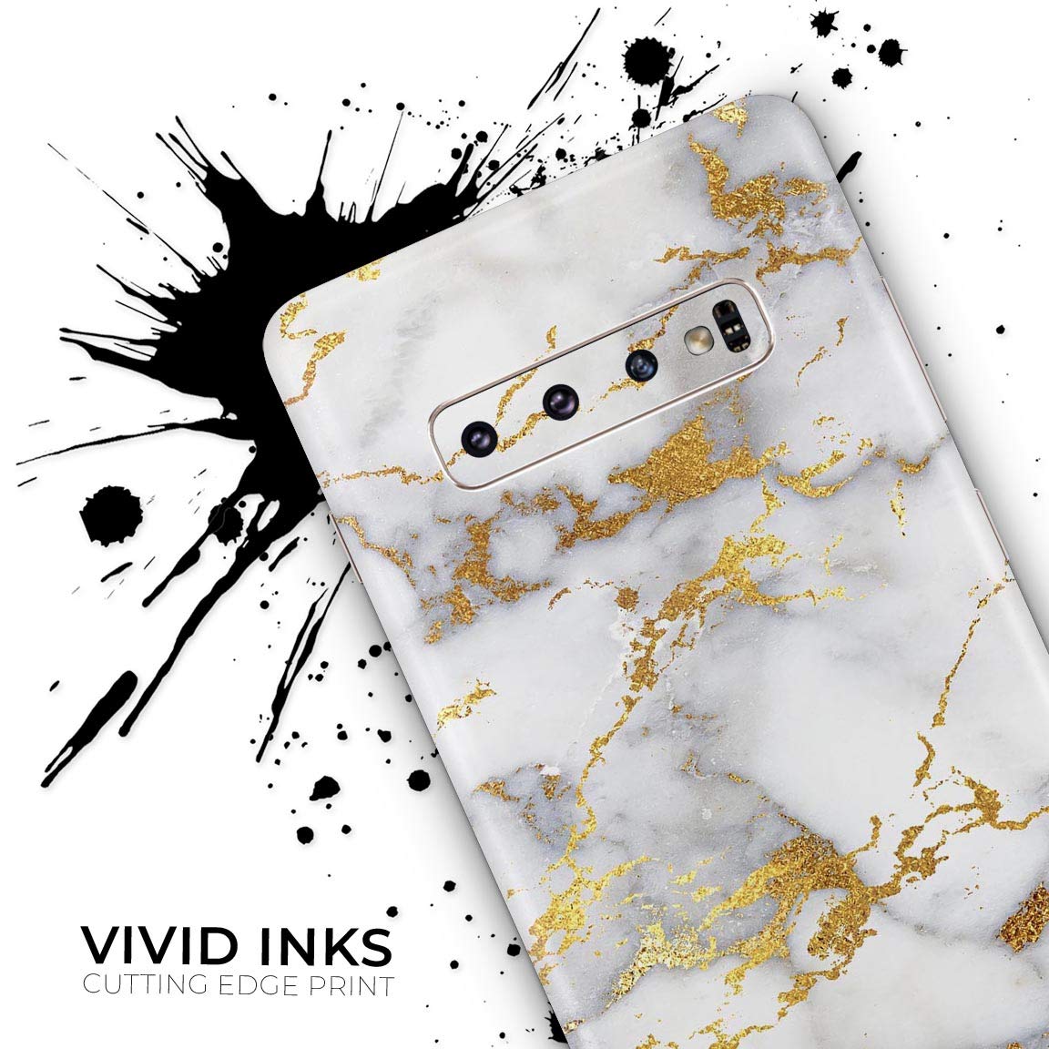 DesignSkinz Marble & Digital Gold Foil V7 Protective Vinyl Decal Wrap Skin Cover Compatible with The Samsung Galaxy S20 (Screen Trim & Back Glass Skin)