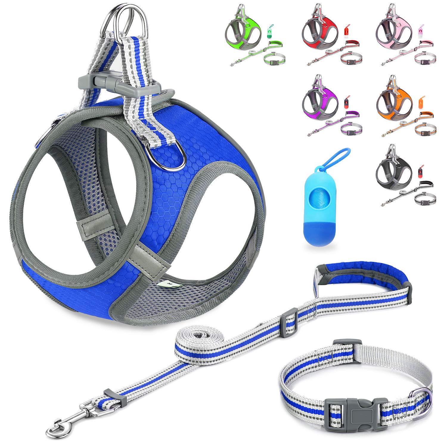 JSXD Small Dog Harness,Puppy Harness,Adjustable Leash and Collar Set for Small Dogs,Step-in Dog Harness,3M Reflective Pet Dog Vest for Small Medium Puppy