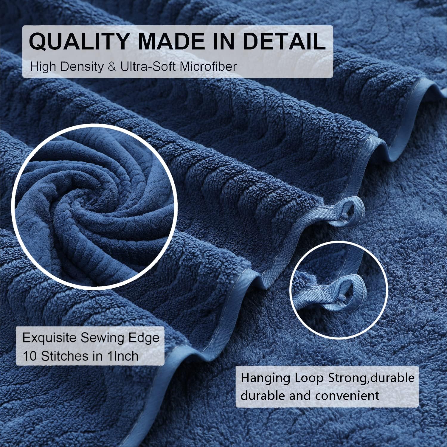 4 Piece Bath Towel Oversized Bath Sheet 35"x70" Navy Bathroom Towel Extra Large Bath Towel Set Highly Absorbent Quick Dry Premium Towel for Bathroom Spa Gym Hotel 600GSM Shower Towel for Daily Use